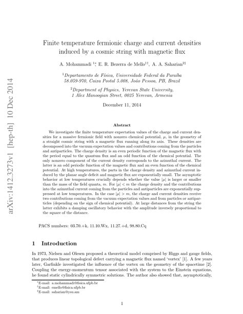 Pdf Finite Temperature Fermionic Charge And Current Densities Induced By A Cosmic String With