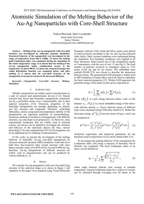 Pdf Atomistic Simulation Of The Melting Behavior Of The Au Ag Nanoparticles With Core Shell