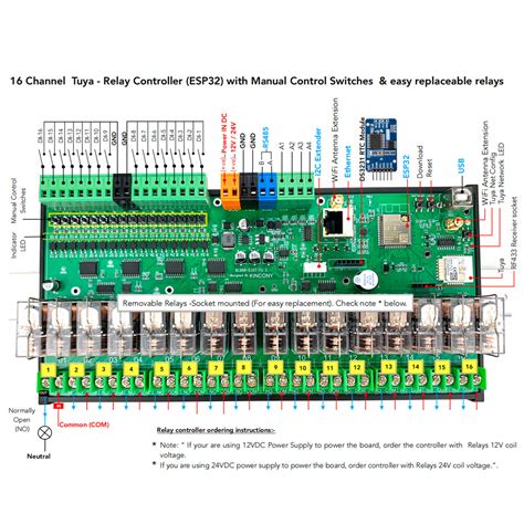 jual kc868 e16t 16a tuya esp32 din rail relay module board ethernet rs485 for esphome home