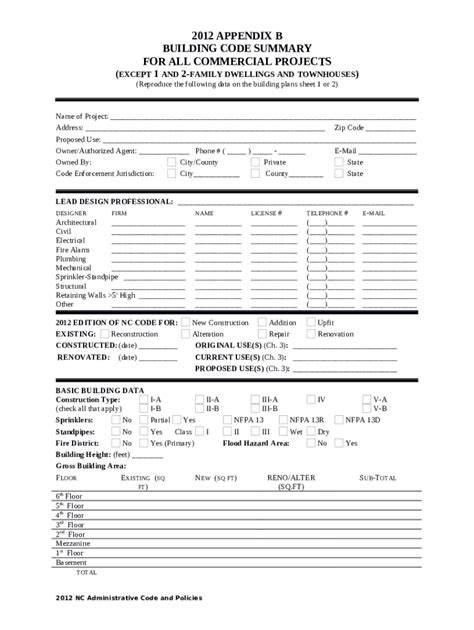 Appendix B 2012 Building Code Summary For All Commercial Doc
