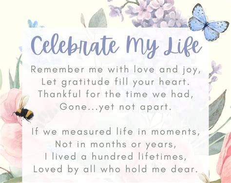 Celebration Of Life Poem Etsy