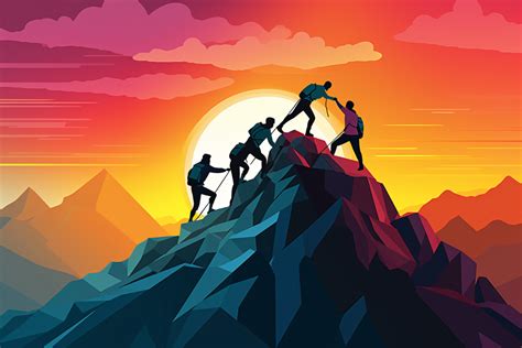 攀登山峰扁平化企业文化团队协作场景插画png下载 编号568819288165717524 设图网