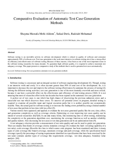 Pdf Comparative Evaluation Of Automatic Test Case Generation Methods