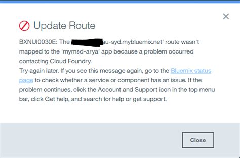 ibm cloud bluemix dashboard unable to update route bxnui0030e stack overflow