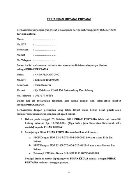 Perjanjian Hutang Piutang Pdf