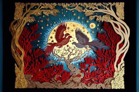 Paper Cut Art Style Image Of Pheonix Rising Stock Illustration