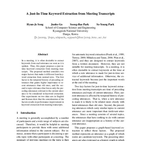 A Just In Time Keyword Extraction From Meeting Transcripts Acl Anthology