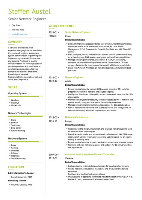 Network Engineer CV Examples Templates VisualCV