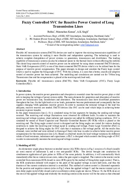 Pdf Fuzzy Controlled Svc For Reactive Power Control Of Long