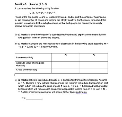 Solved A Consumer Has The Following Utility Function
