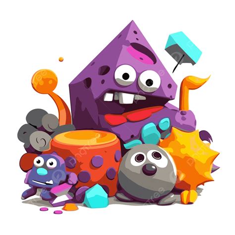 3d Shape Vector Sticker Clipart Colorful Cartoon Set Of Monsters And