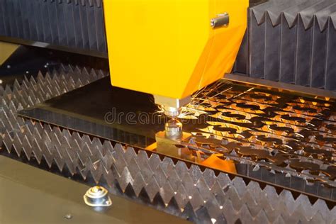 CNC Laser Cutting Machine Cutting Metal With Sparks Stock Photo Image Of Burn Splash 380113762