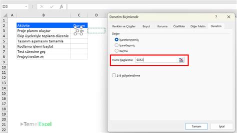 Excel Checkbox Hücreye Bağlama