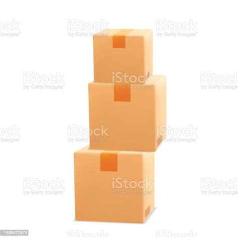3d 벡터 골판지 종이 갈색 소포 상자 패키지 아이콘 디자인의 현실적인 렌더링 스택 0명에 대한 스톡 벡터 아트 및 기타 이미지 0명 3차원 형태 가득 찬 Istock