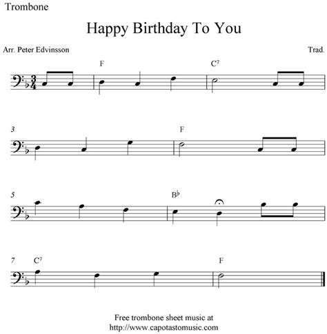 Happy Birthday To You Free Easy Trombone Sheet Music Notes