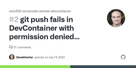 git push fails in devcontainer with permission denied publickey error even though ssh public