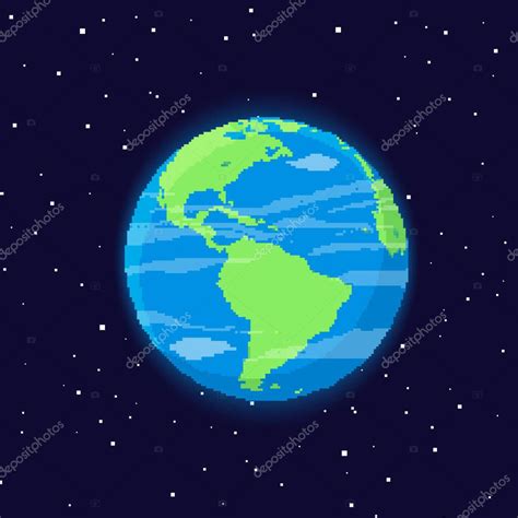Vector Planeta Tierra Icono Pixel Art Bit Planeta Tierra Plana Icono
