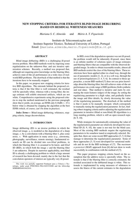 Pdf New Stopping Criteria For Iterative Blind Image Deblurring Based