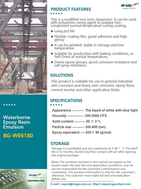 Discover Top Quality Waterborne Epoxy Resin Emulsion Factory Bg We6180