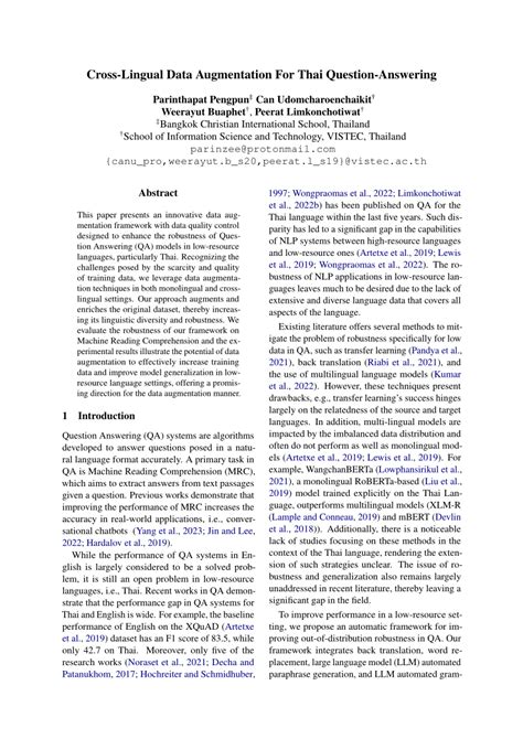 Pdf Cross Lingual Data Augmentation For Thai Question Answering