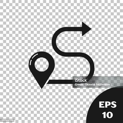 투명 한 배경에 격리 된 검은 색 경로 위치 아이콘입니다 지도 포인터 기호입니다 경로 또는 도로의 개념입니다 Gps 네비게이터 벡터 일러스트레이션 0명에 대한 스톡 벡터