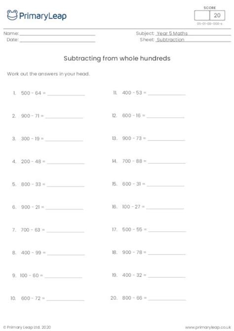 Written Subtraction 3 Digit Numbers Subtract Hundreds Worksheets Library