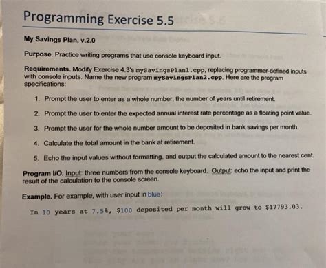 Solved Programming Exercise 55 My Savings Plan V20