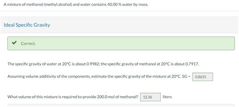 [solved] A Mixture Of Methanol Methyl Alcohol And Water