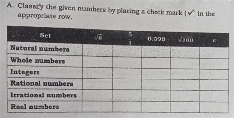 Solved Classify The Given Numbers By Placing A Check Mark In The Appropriate Row Statistics