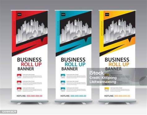 롤업 배너 스탠드 템플릿 크리에이티브 디자인 현대 전시 광고 전단지 프리젠 테이션 당기기 웹 배너 전단지 J 플래그 X스탠드 X 배너 포스터 디스플레이 벡터 Eps10