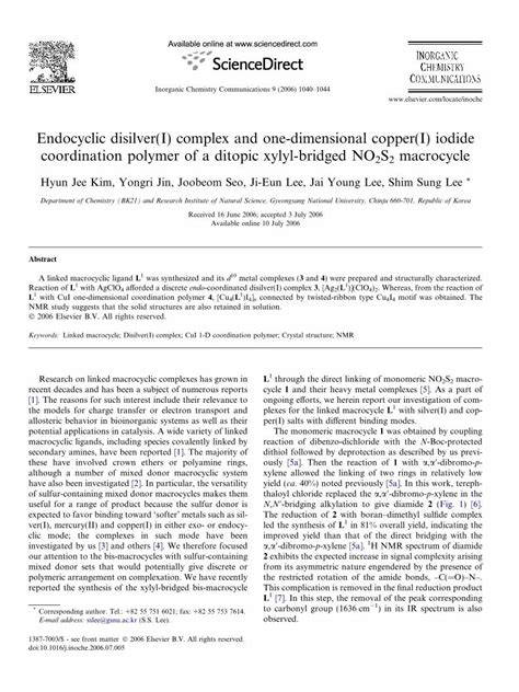 Pdf Endocyclic Disilveri Complex And One Dimensional Copperi