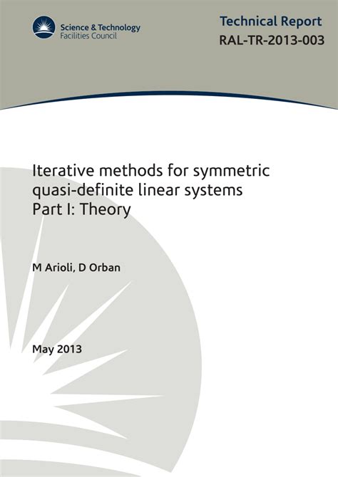 Pdf Iterative Methods For Symmetric Quasi Definite Linear Systems Part I Theory
