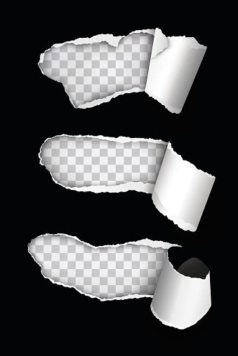 투명한 배경에 압연 가장자리와 벡터 현실적인 찢어진 종이 텍스트 또는 디자인프레임 0명에 대한 스톡 벡터 아트 및 기타 이미지