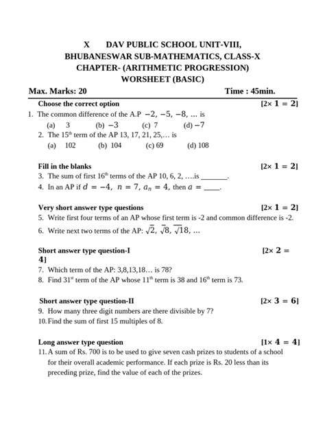 Ws Arithmetic Progression Pdf Numbers Elementary Mathematics