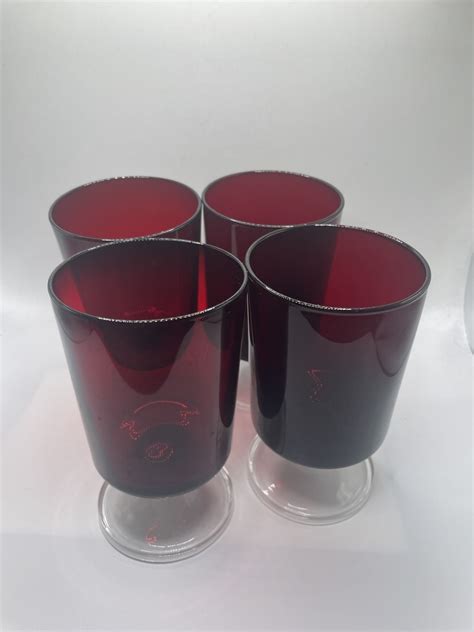 Luminary 5” Ruby Red Clear Stem Glasses France Arcoroc