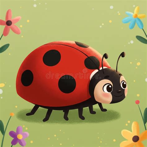 A Cute Animated Ladybug With A Red Shell And Black Spots Is Illustrated Against A Ligh Stock A Cute Animated Ladybug With A Red Shell And Black Spots Is Illustrated Against A Ligh Stock