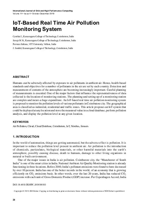 Pdf Iot Based Real Time Air Pollution Monitoring System