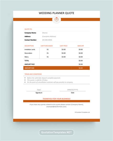 Wedding Planner Quote Template RST Quote Templates