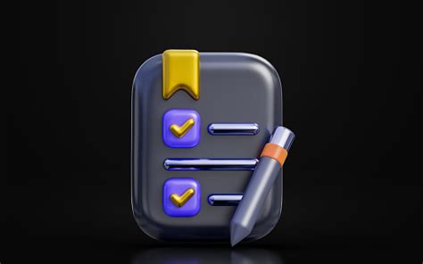 어두운 배경에 펜 기호가 있는 문서 검사 목록 3d 렌더링 개념 3차원 형태에 대한 스톡 사진 및 기타 이미지 3차원 형태 개선 계약서 Istock