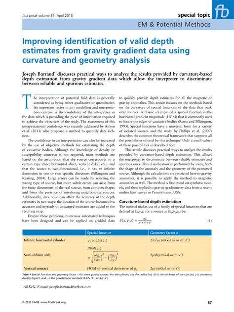 Pdf Improving Identification Of Valid Depth Estimates From Gravity Gradient Data Using