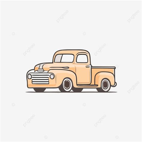 오렌지 트럭 그림 아이콘 벡터 흰색 배경에 오래된 포드 트럭을 묘사한 직계 아이콘 플랫 아이콘 및 드리블에 의한 벡터