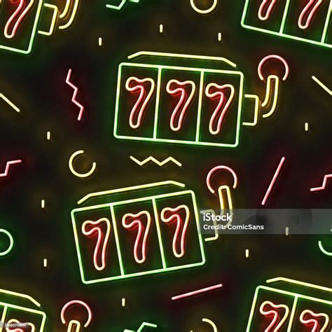 템플릿 장식 및 초대 커버를위한 검은 색 배경 원활한 패턴에 슬롯 머신의 벡터 현실적인 고립 된 네온 기호 카지노의 개념 무료