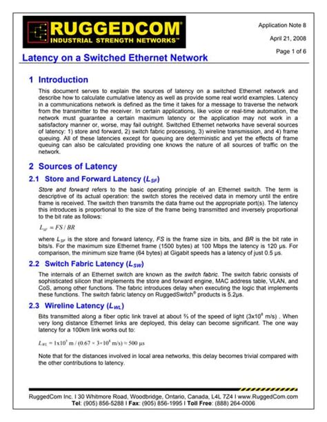 latency on a switched ethernet network pdf