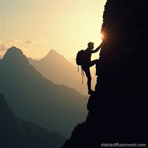 Man Climbing Mountain In Silhouette Stable Diffusion Online