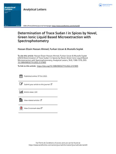 Determination Of Trace Sudan I In Spices By Novel Green Ionic Liquid