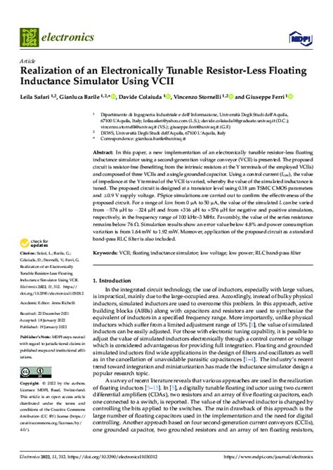 Pdf Realization Of An Electronically Tunable Resistor Less Floating Inductance Simulator Using