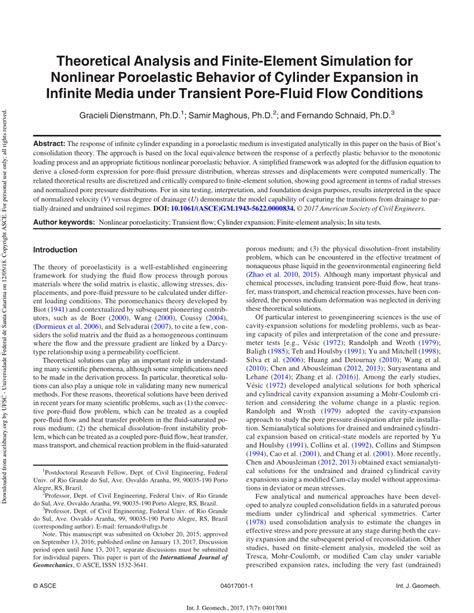 Pdf Theoretical Analysis And Finite Element Simulation For Nonlinear Poroelastic Behavior Of