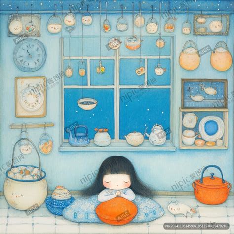 Ai创作图治愈系儿插 小女孩儿插 萌娃插画 小女孩插画小场景 梦幻儿插插画 治愈系女孩睡春困 软萌风格插画 悠闲的小姑娘插画 小清醒插画 梦幻