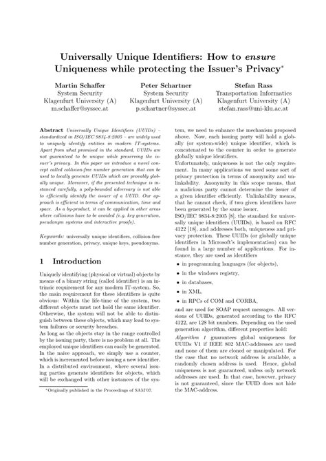 pdf universally unique identifiers how to ensure uniqueness while protecting the issuer s