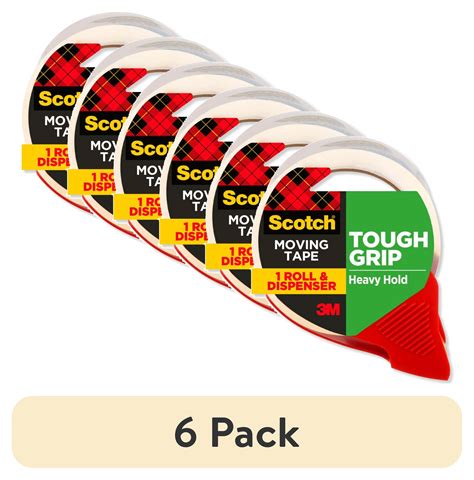 6 Pack Scotch Tough Grip Packaging Tape Dispenser Clear 1 88 In X